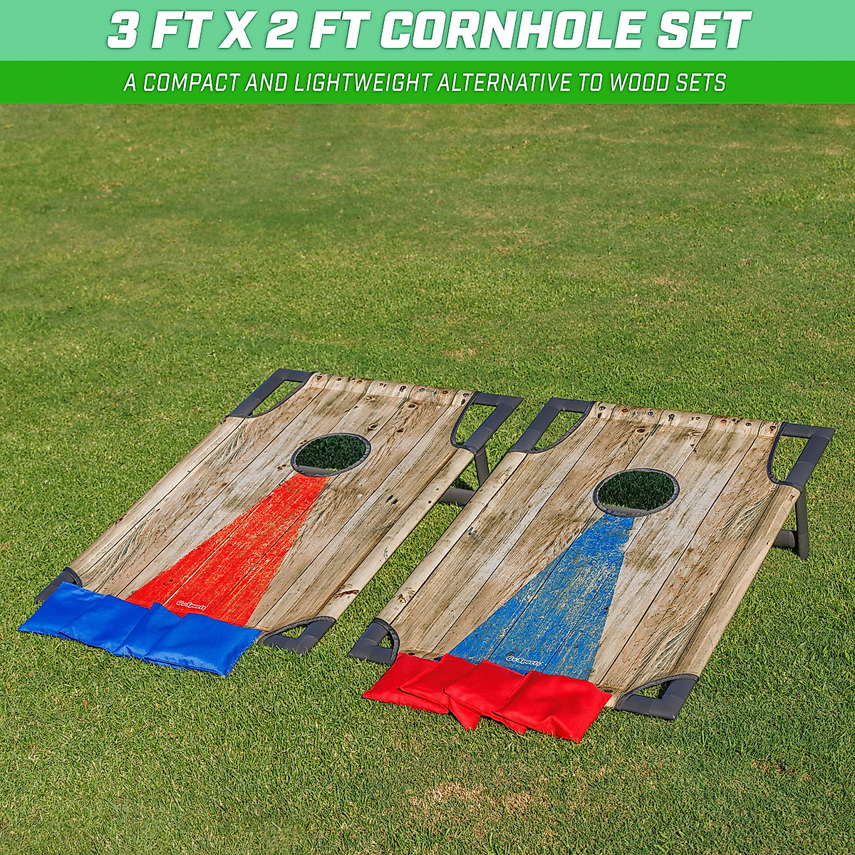 GoSports Portable PVC Framed Cornhole Toss Game Set with 8 Bean Bags and Travel Carrying Case - Choose Your Style, 3 ft x 2 ft