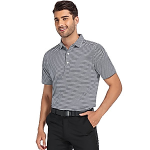 DEOLAX Mens Polo Shirts Classic Striped Golf Polo Shirts Short Sleeve Dry Fit Performance Wicking Moisture Polo Shirt for Men