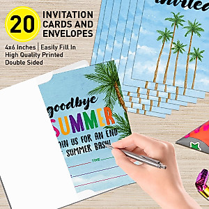 UDNADKEX Summer Bash Party Invitations with Envelopes, Summer Barbecue Cookout Pool Party Invites, End of Summer Invite Cards, Goodbye Summer, 4"x6" Set of 20