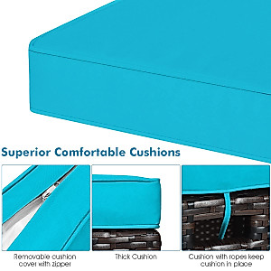 ORALNER Set of 2 Outdoor Ottoman, 16" Wicker Footstools, All-Weather Rattan Cube Foot Stool w/Removable Cushions, Square Footrest Extra Seating for Patio, Porch, Deck, Easy Assembly (Turquoise)