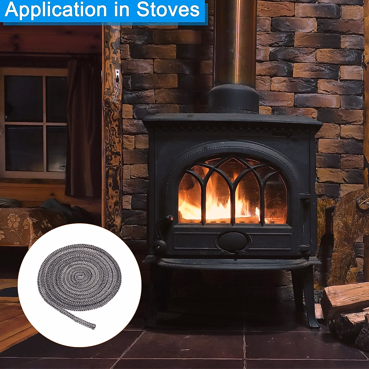 PATIKIL 5/16"x 118" Wood Stove Gasket, Graphite Fiberglass Round High-Temperature Resistance Seal Rope Replacement for Stoves Fireplace Door, Black