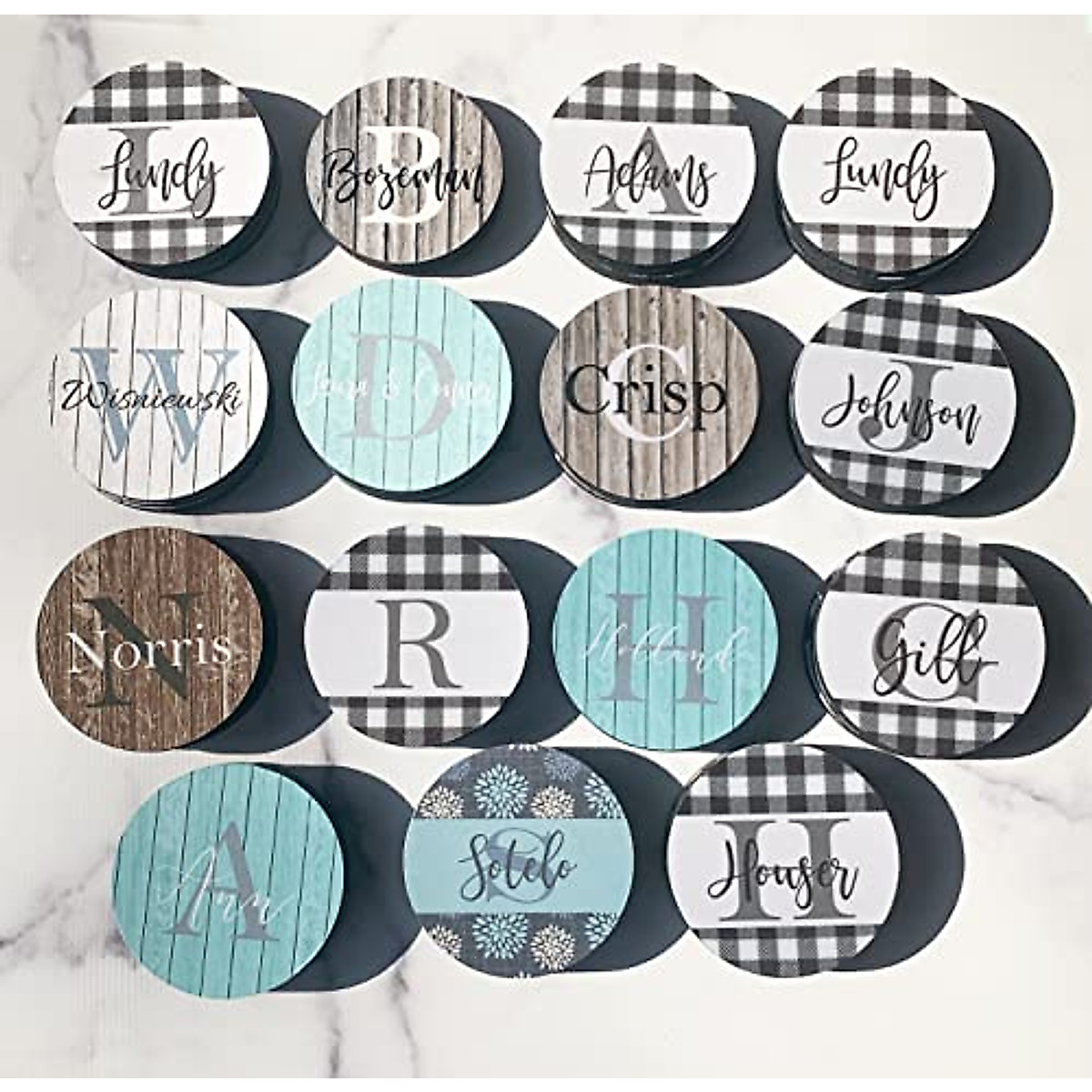 Personalized Coasters for Drinks Barnwood Design Custom Coaster Set Monogram Initial Name Wedding Anniverary Gift Handmade by The Painted Pug (Dark Brown)