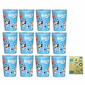Amscan Bluey Birthday Baby Party Supplies Bundle Pack includes 12 Plastic Reusable Cups