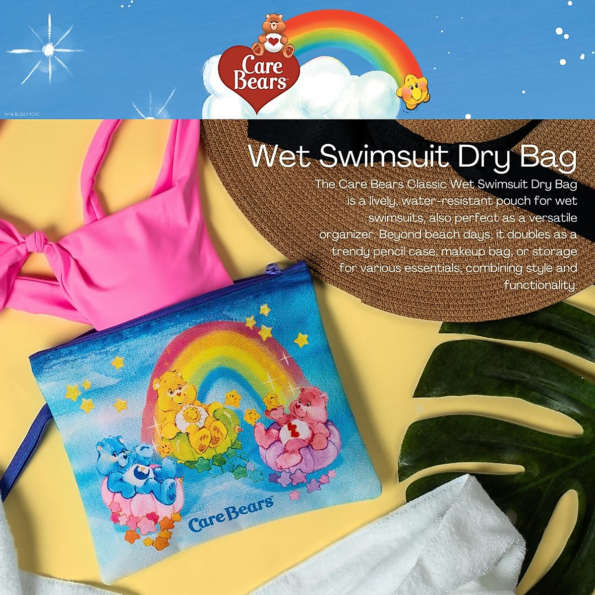 Franco Collectibles Care Bears Classic Beach/Pool Waterproof Swimsuit, Makeup, Toiletries Pouch, (Officially Licensed Product)