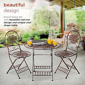 Alpine Corporation Indoor/Outdoor 3-Piece Oval Bistro Set Folding Table and Chairs Patio Seating, Bronze
