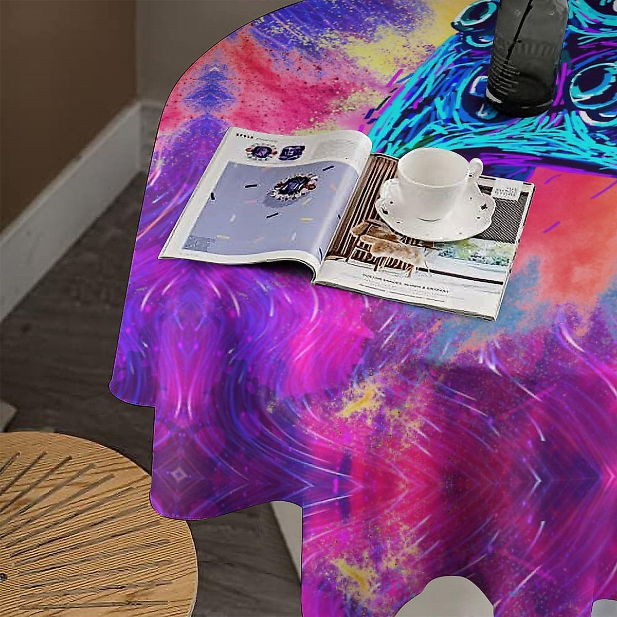 Colorful Retro Gamepad Waterproof Antiwrinkle Tablecloths Abstract Watercolor Video Game Gamer Tie Dye Design for Dining Table, Buffet Parties and Camping 70x70in