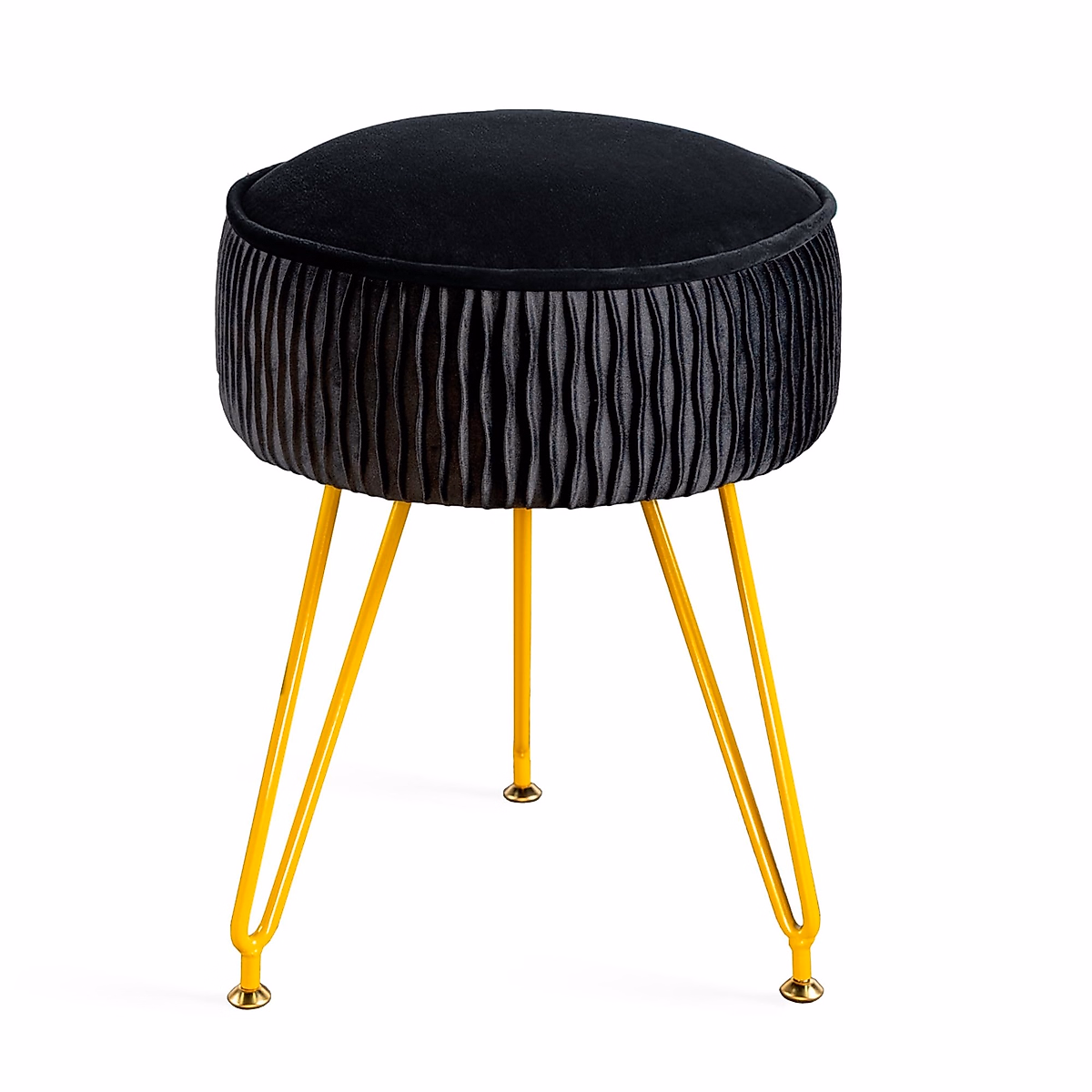 MOOWIND Vanity Stool for Makeup Room Bedroom, Modern Multifunctional Vanity Stools Chair Round Ottoman Velvet Upholstered Seated Foot Rest Dressing Stool with Golden Leg, Side Table End Table,Black