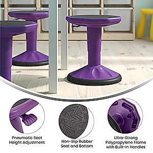 Flash Furniture Carter Adjustable Height Kids Active Stool - Flexible Purple Stool for Classroom and Home - Non-Skid Bottom - Rubberized Seat - 14" - 18" Seat Height