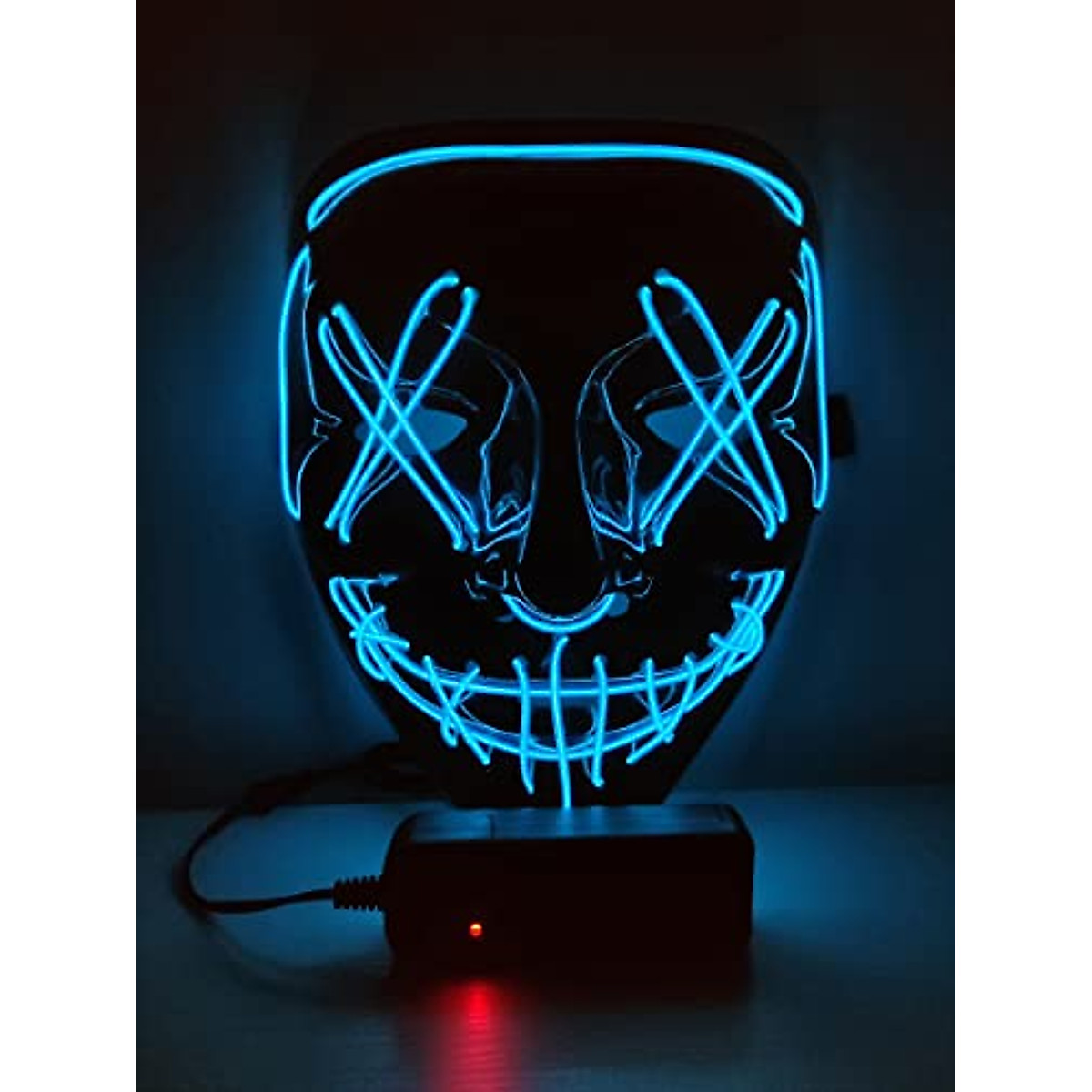 Desniltol Halloween LED Masks Lights, Scary Halloween Masks Halloween LED Purge Glowing Mask Costumes Light up LED Face Mask for Adults Men Women Kids (（Blue)