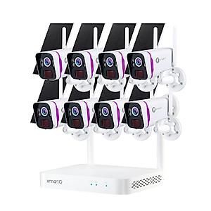 XMARTO 100% Wire-Free 10CH Solar Home Security Camera System Wireless, 8-Set 2K 4MP Wireless Camera Kit with 8PCS Wire-Free Solar Security Camera(All-Weather Solar Charge, AI Motion Detection)