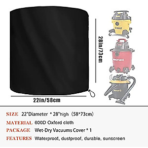 Heavy Duty Wet Dry Vacuum Cover, 22x28 inches, Black, 600D Fabric, Handle and Drawstring, Protects Against Sun, Rain, Snow