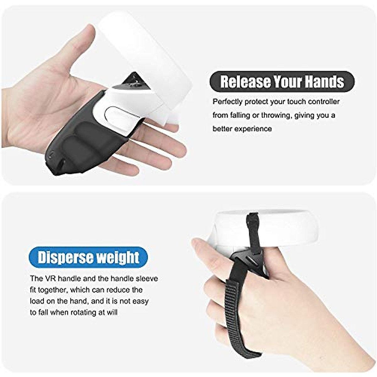 Vakdon Controller Grips Cover Compatible with Oculus Quest 2, 6in1 Quest 2 Accessories, with Silicone Face Cover, Lens Protector Cover and Knuckle Straps, Provide All-Round Protection (Black)