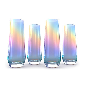 Iridescent Luster Pearl Radiance Set of 4 Champagne Glasses 10oz Each - Radiance White Pearl Whimsy and Nostalgia Large Wine Glass, Colored Wine Glasses, Iridescent Wine Glasses, Rainbow Glasses