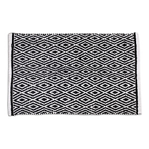 THE BEER VALLEY Cotton Diamond Rug 21x34 Inches - Black, Reversible Machine Washable Accent Rugs for Bedroom, Kitchen, Entryway, Bathroom