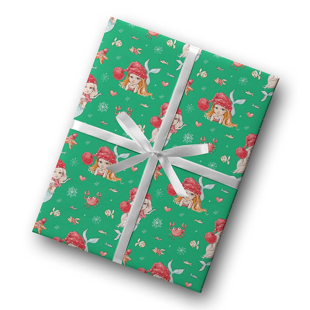 Christmas Mermaid Luxury Gift Wrap, Xmas Thick Wrapping Paper, Sea Theme Santa Princess Christmas Birthday Party Decor (6 foot x 30 inch roll)