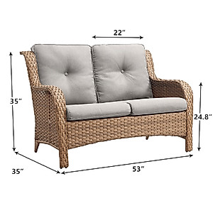 Rilyson Outdoor Loveseat Wicker Patio Sofa - 2 Seat Rattan Outdoor Couch Patio Furniture with Deep Seating and Comfortable Cushions for Porch Deck Balcony(Yellow/Beige)