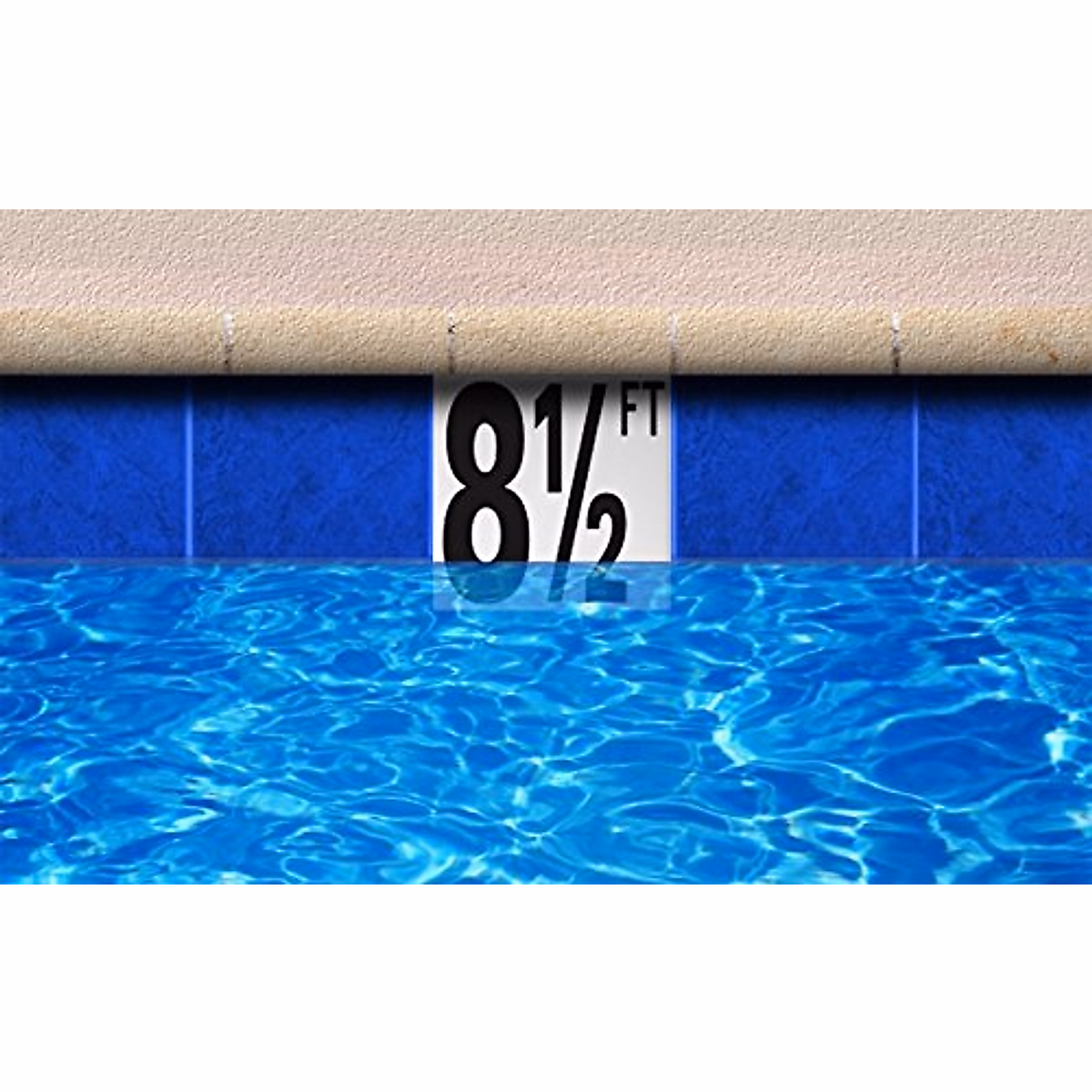 Ceramic Swimming Pool Deck Depth Marker " 3" Abrasive Non-Slip Finish, 5 inch Font