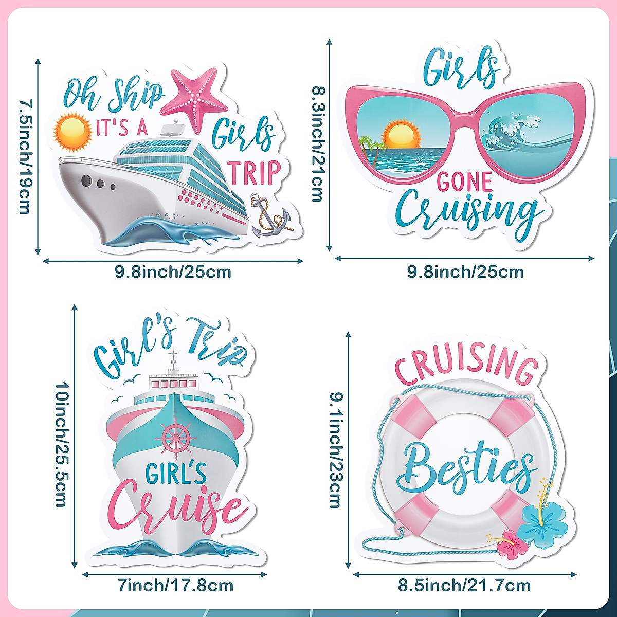 JAPBOR Cruise Door Decorations Magnetic - 4PCS Oh Ship It’s A Girls Trip Magnets, Girl Cruise Ship Car Cabin Refrigerator Magnet Decal, Cruising Magnetic Fridge Stickers for Home Kitchen Decor