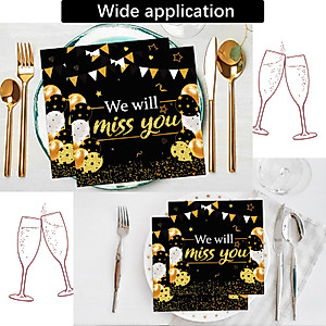 50 pcs We Will Miss You Party Paper Napkins Farewell Going Away Party Disposable Decoration Supplies Black and Gold Goodbye Party Favors for Good Luck Leaving Retirement Graduation Party Decor Set