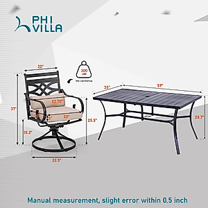 PHI VILLA 7 Pcs Patio Dining Sets,Outdoor Table Chair Set for 6 with Outdoor Swivel Chairs and Metal Frame Steel Rectangular Table,Outdoor Dining Furniture with Cushion and Pillow for Garden Lawn Deck