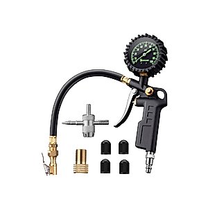 AstroAI Tire Pressure Gauge with Inflator, 100 PSI-ANSI B40.1 Accurate, Large 2.5" Easy Read Glow Dial, Heavy Duty Air Chuck and Compressor Accessories with Rubber Hose and Quick Connect Coupler