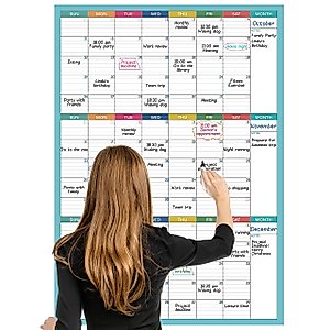 Large Dry Erase Calendar - Dry Erase Calendar for Wall, Undated 3 Months Calendar, 27.8" x 40", Large Erasable & Reusable Wall Calendar with 8 Round Stickers, Great Layout Dry Erase Wall Calendar for