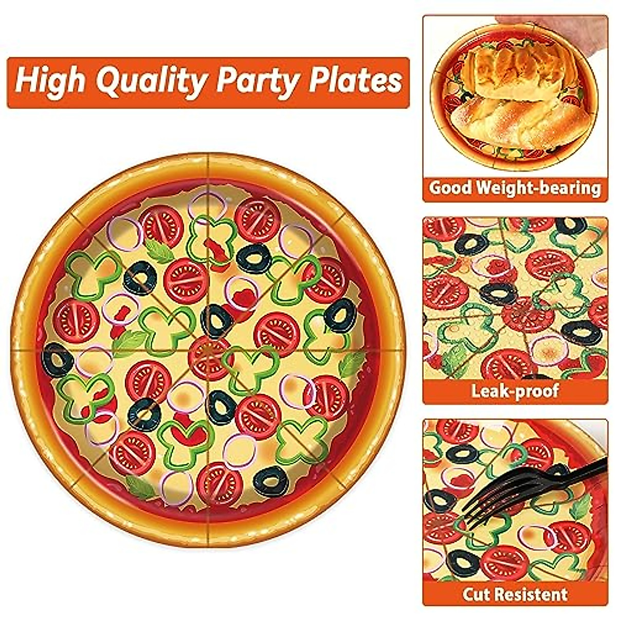 50 Guests Pizza Party Supplies Plates and Napkins Tableware Set Pizza Birthday Party Dinnerware Decorations Favors for Kids Boys Girls Birthday Baby Shower Picnics