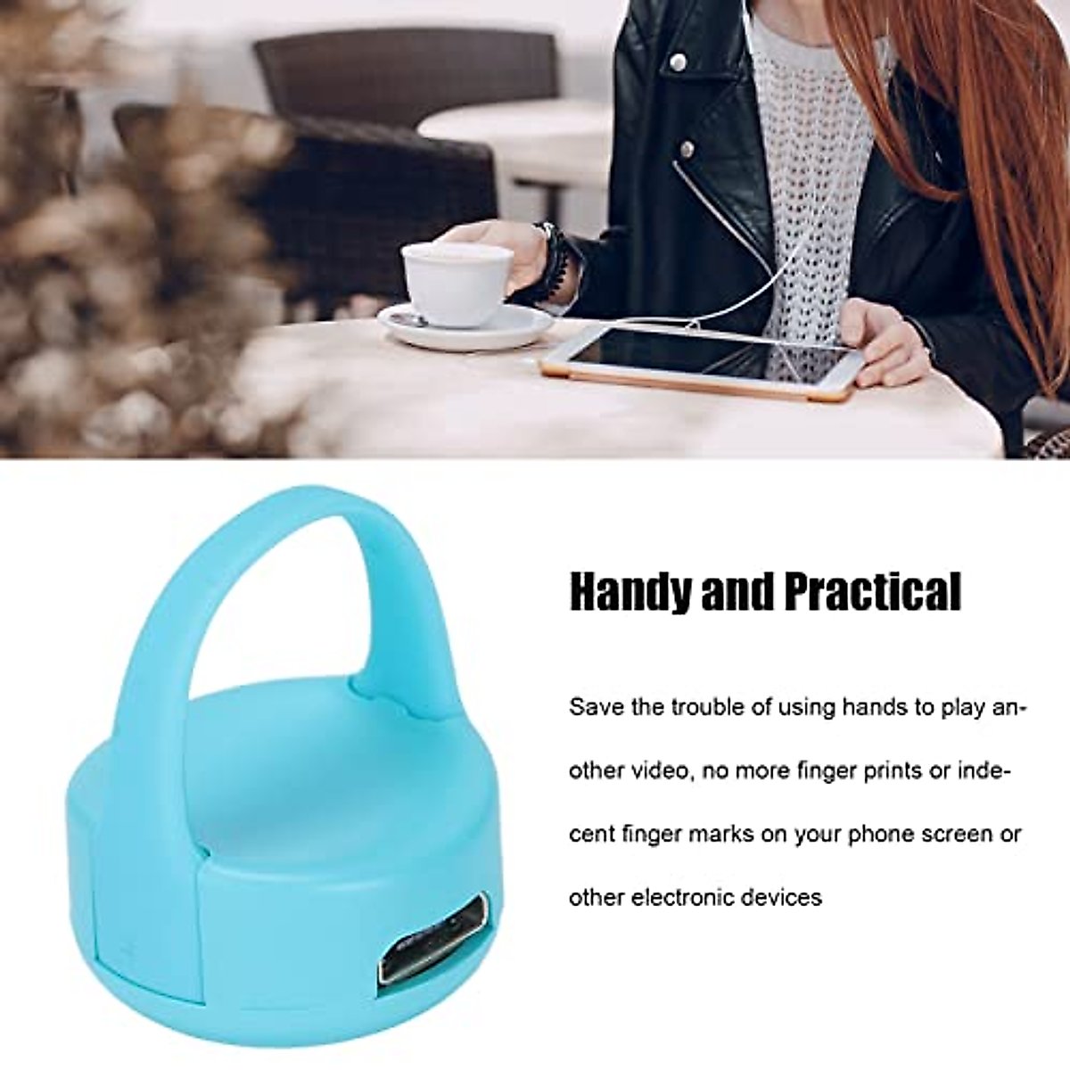 Sanpyl Mobile Phone Remote Control, Mini Bluetooth Remote Control Ring Automatic Page Browsing Phone Bluetooth Fingertip Controller, for All Smartphones(Blue)