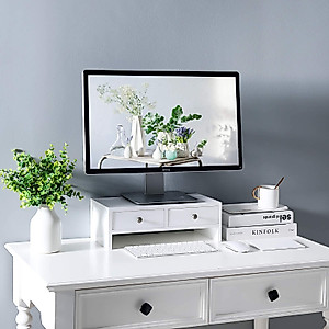 WELLAND Monitor Stand Riser with Drawers, Computer Monitor Stand, Desktop Organizer Stand for Laptop, PC, Office Supplies, White