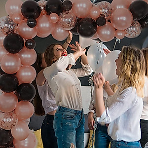 Rose Gold and Black Balloons, 50 Pcs 12 Inch Black Rose Gold Confetti Latex Balloons, Black Rose Gold Party Balloons for Women Girls Birthday Bridal Baby Shower Wedding Decoration