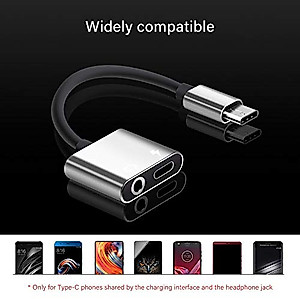 MOHALIKO Headphone Adapter 3.5 mm, USB Type C to 3.5mm Female Headphone, 2 in 1 Type-C to 3.5mm Headphone Jack Audio Charge Splitter Adapter Cable Cord for All Kinds of Music Equipment Silver