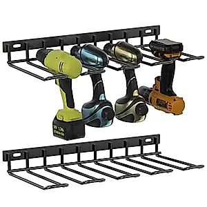 FEMELI 2pcs Drill Holder Wall Mount, 17inch Cordless Drill Holder,Power Tool Alloy Organizer for Cordless Drill Storage for Garage Workshop and Warehouse (2racks)