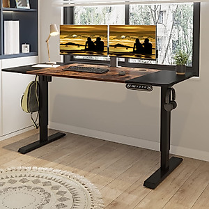 Jceet Adjustable Height Electric Standing Desk - 63 x 30 Inch Sit Stand Computer Desk with Splice Board, Stand Up Desk Table for Home Office, Black Frame/Black and Rustic Brown Top