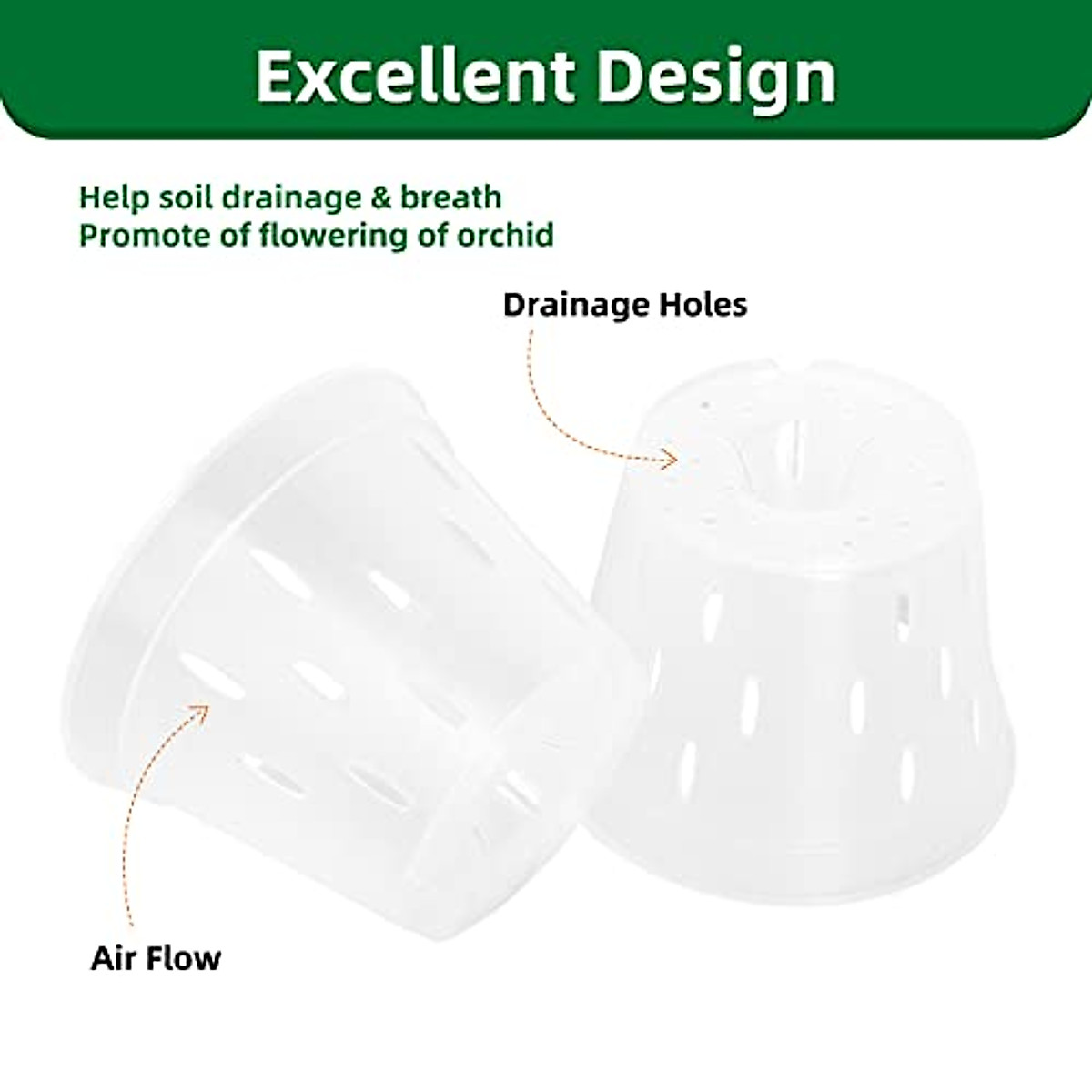 YIKUSH Orchid Pots with Holes 7 inch 5 Pack Clear Orchid Pot Plastic Plant Pot Flower Pots Outdoor and Indoor Use