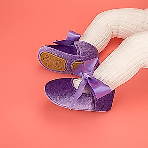 HsdsBebe Infant Baby Girls Mary Jane Flats Bow Non-Slip Soft Sole Princess Toddler First Walkers Sneaker Wedding Dress Shoes(Q181 Purple,1)