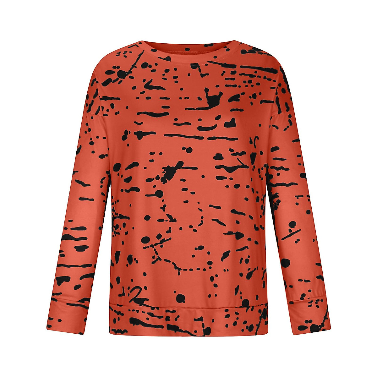 Lightning Deals of Today Women Long Sleeve Shirts 2023 Casual Crewneck Loose Fit Tops Fashion Print Plus Size Lightweight Fall Sweatshirts Orange M