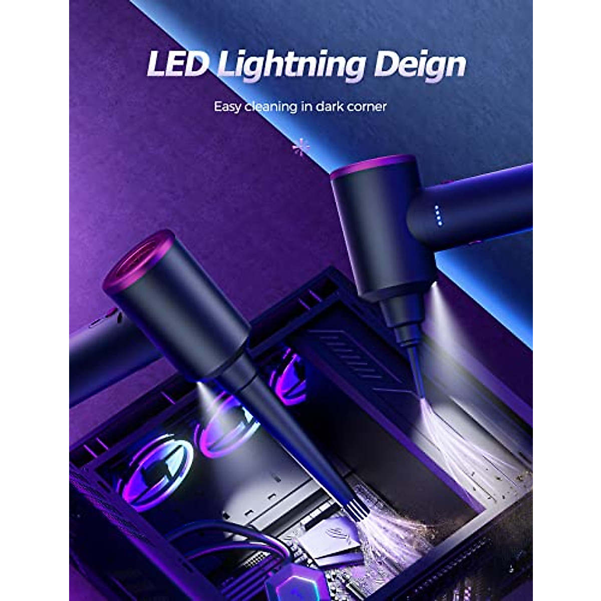 Evaline Compressed air Duster - 3 Gear Adjustable 100000RPM Electric with LED Light, Cordless Blower for Computer Keyboard Car Cleaning Kit 9000mAh Rechargeable Dust Remover, Black