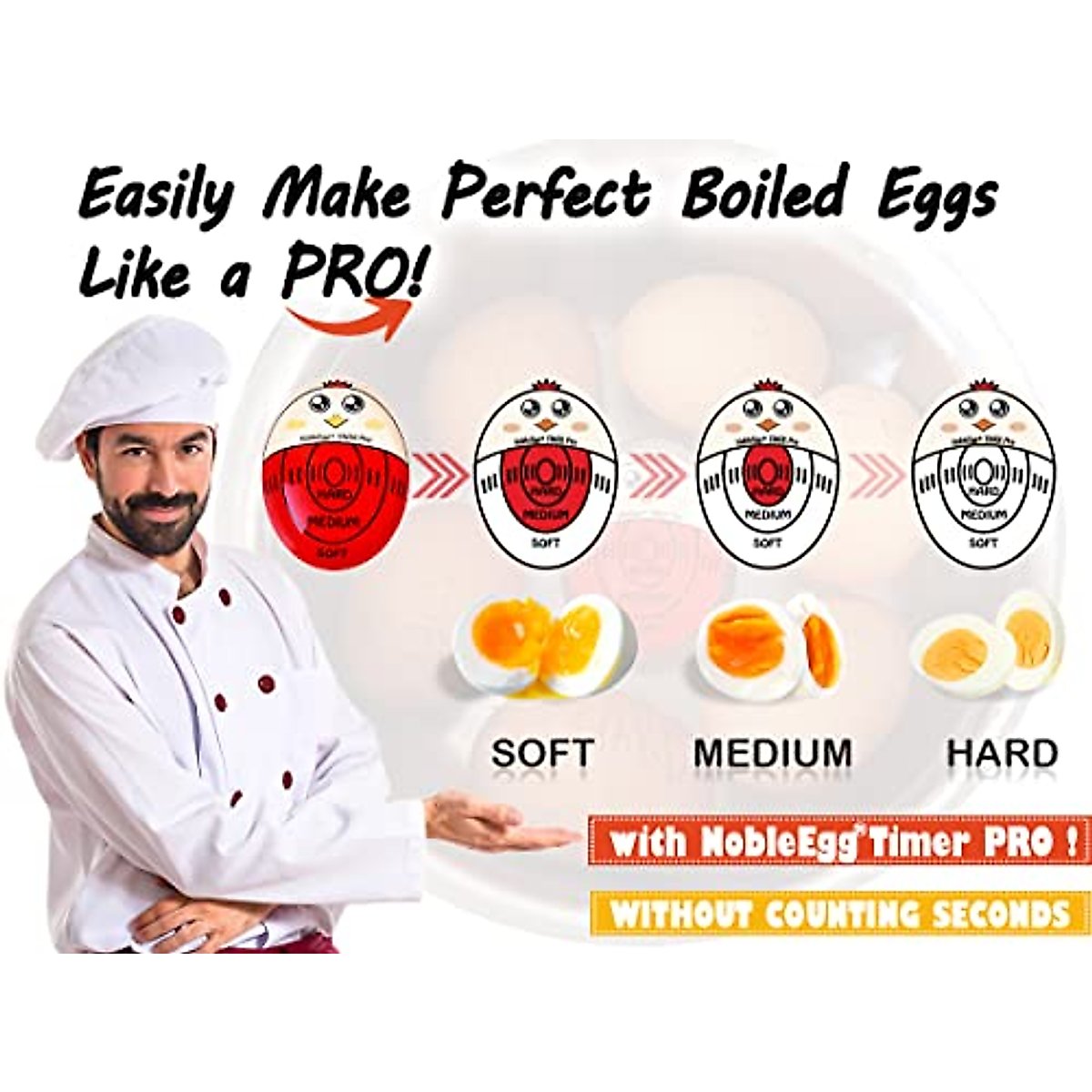NobleEgg Egg Timer Pro | Soft Hard Boiled Egg Timer That Changes Color When Done | No BPA, Certified