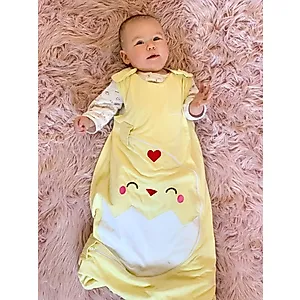 Luvberries - 100% Organic Cotton Baby Sleeping Bag, Unisex Swaddle Transition Sleep Sack with 2-Way Zipper and Nappy Change Zipper, Sleeveless Wearable Blanket, for Boys and Girls (Baby Chick)