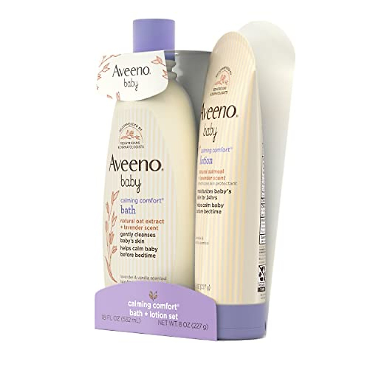 Aveeno Baby Calming Comfort Bath & Lotion Set, Night time Baby Skin Care Products with Natural Oat Extract, Lavender & Vanilla Scents, Paraben-Free, 2 Items