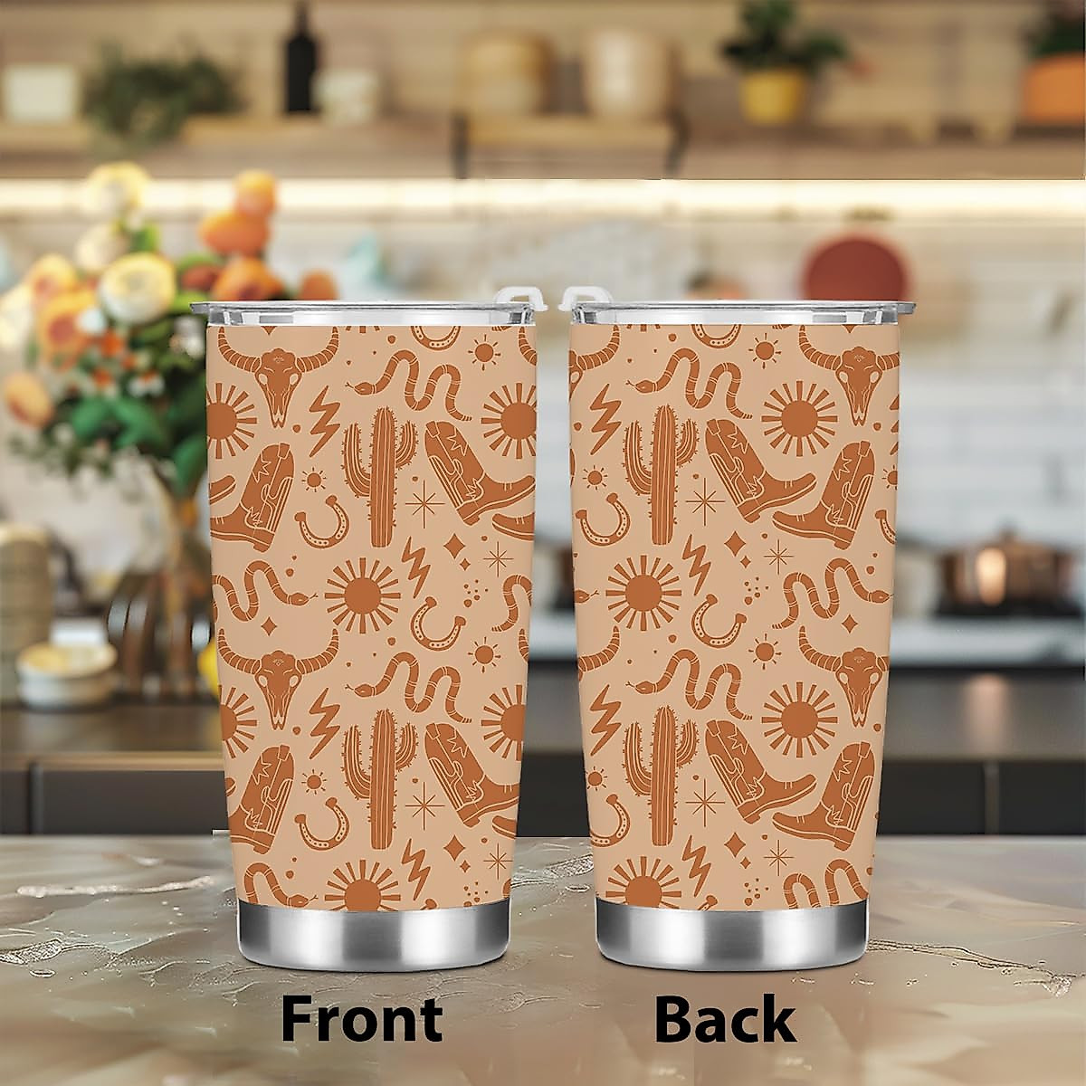 Birthday Christmas Presents Boho Western Coffee Tumbler, 20 oz Insulated Stainless Steel Travel Mug, Thermal Cup, Cow Stuff Gifts for Women Girl