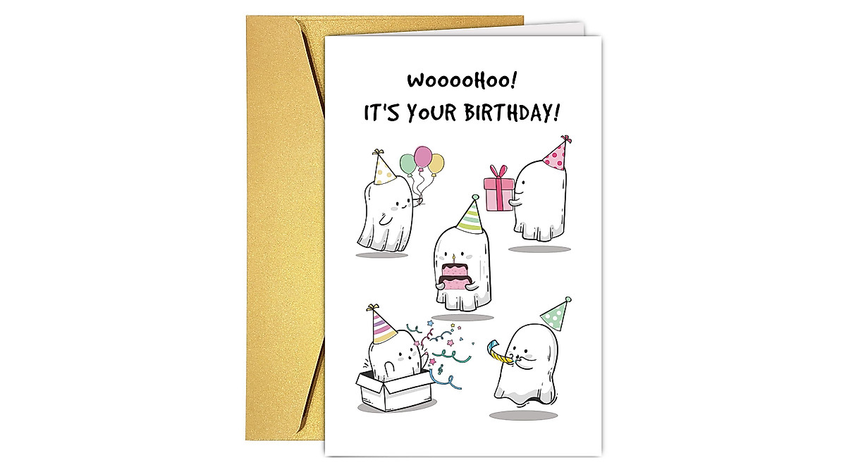 Funny Halloween Birthday Card - Cute Ghost Design