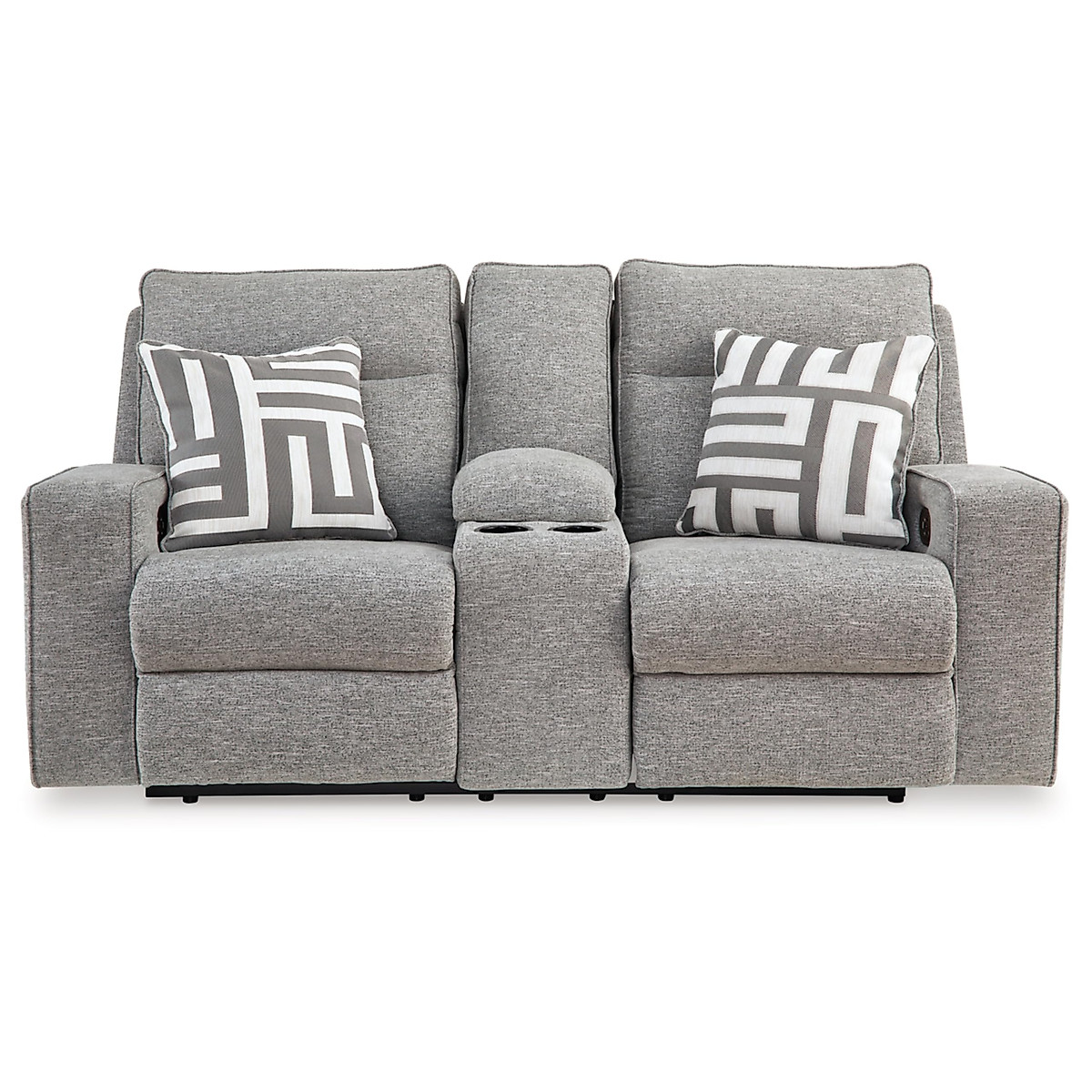 Signature Design by Ashley Biscoe Casual UV Resistant Power Reclining Loveseat with Console, Adjustable Headrest and USB Ports, Light Gray
