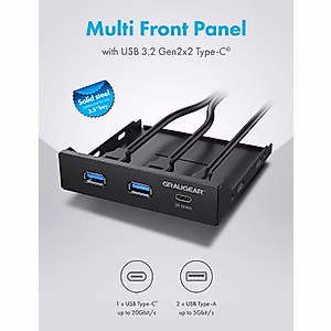 GRAUGEAR 3.5 Inch Front Panel USB Hub, Internal USB Hub with 20Gbps USB3.2 Gen2 USB-C and USB 3.0 Ports, USB3.2 Type-E Key-A 20-Pin Header & USB3.0 Header Required, Fits 3.5" PC Computer Case [G-MP01]