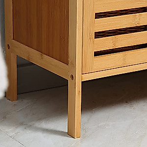 kleankin Bamboo Under Sink Cabinet with 2 Slatted Doors, Freestanding Bathroom Sink Cabinet, Bathroom Vanity Cabinet, Natural