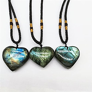Dragons Heart Labradorite Pendant Necklace Wrap Braid Natural Irregular Crystal Semi Precious Pendant Yoga Macrame Healing Energy Necklace for Women Men - Love Dragons Heart Labradorite