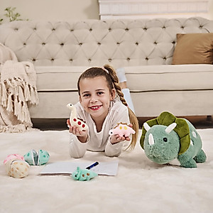 Karister 17.6in Plush Dinosaur Stuffed Animals,A Mommy Dinosaur with 3 Baby Dinosaurs,Triceratops, Tyrannosaurus Rex and Diplodocus.