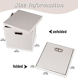 ArcaGuru Storage Bins with Lids, Collapsible Linen Fabric Boxes Organizer Containers with Lid Foldable Storage Box Basket for Closet, Shelves, Home, Office, 12 x 12 x 12 Inch, 4 Pack, Beige