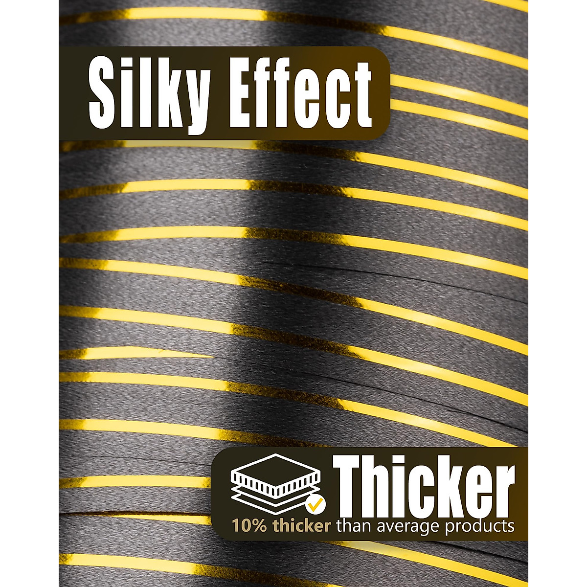 PartyWoo Black and Gold Curling Ribbon, 219 Yard Ribbon for Balloons, Balloon String, Balloon Ribbon, Curling Ribbon for Craft, Ribbon for Gift Wrapping, Crafting, Wedding, Florist Flower (1 Roll)