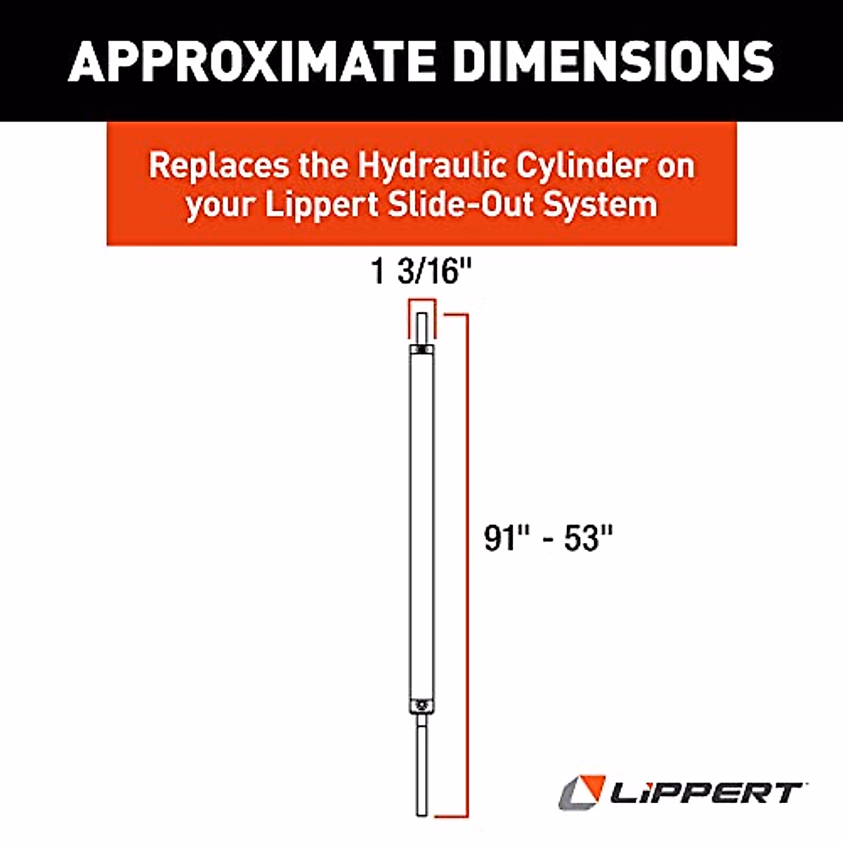Lippert 53" Hydraulic Cylinder Replacement with 38" Stroke, 1-1/2" Bore, 3/4"-10 Thread for 5th Wheel RV, Travel Trailer, Motorhome Slide-Outs - 342328